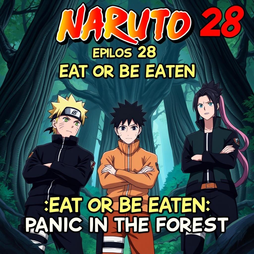 Dynamic Naruto Episode 28 Poster: 'Eat or Be Eaten' | Idyllic AI Art