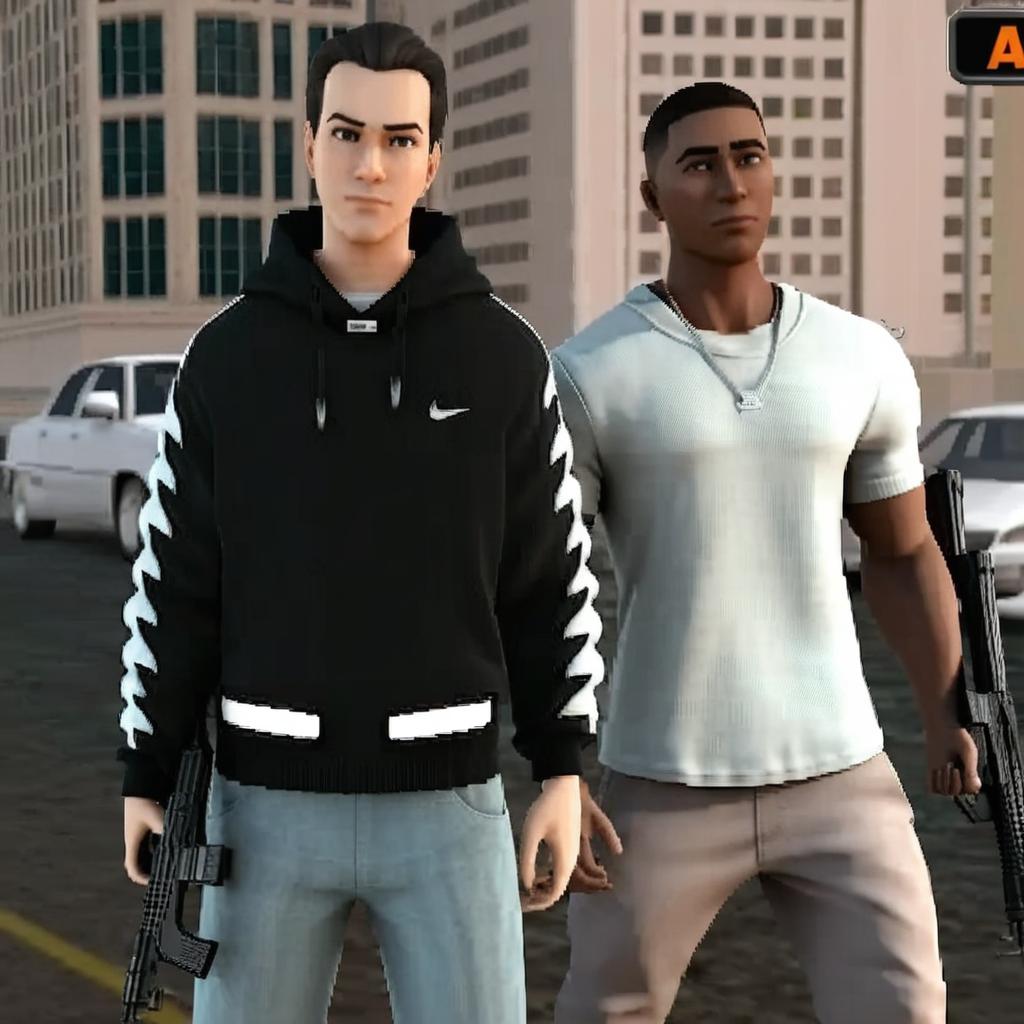 Urban Standoff: Characters with AK-47s in a Cityscape