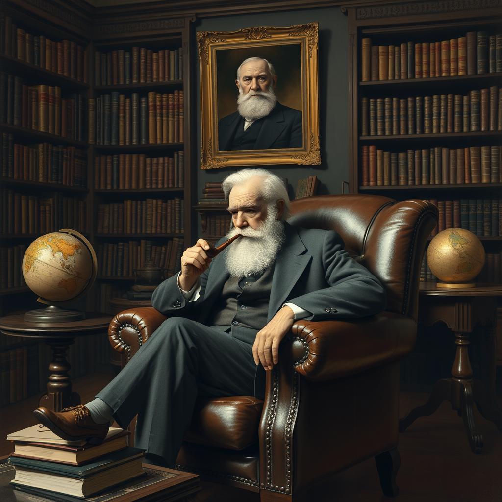 Artistic Exploration of Sigmund Freud in a Vintage Study