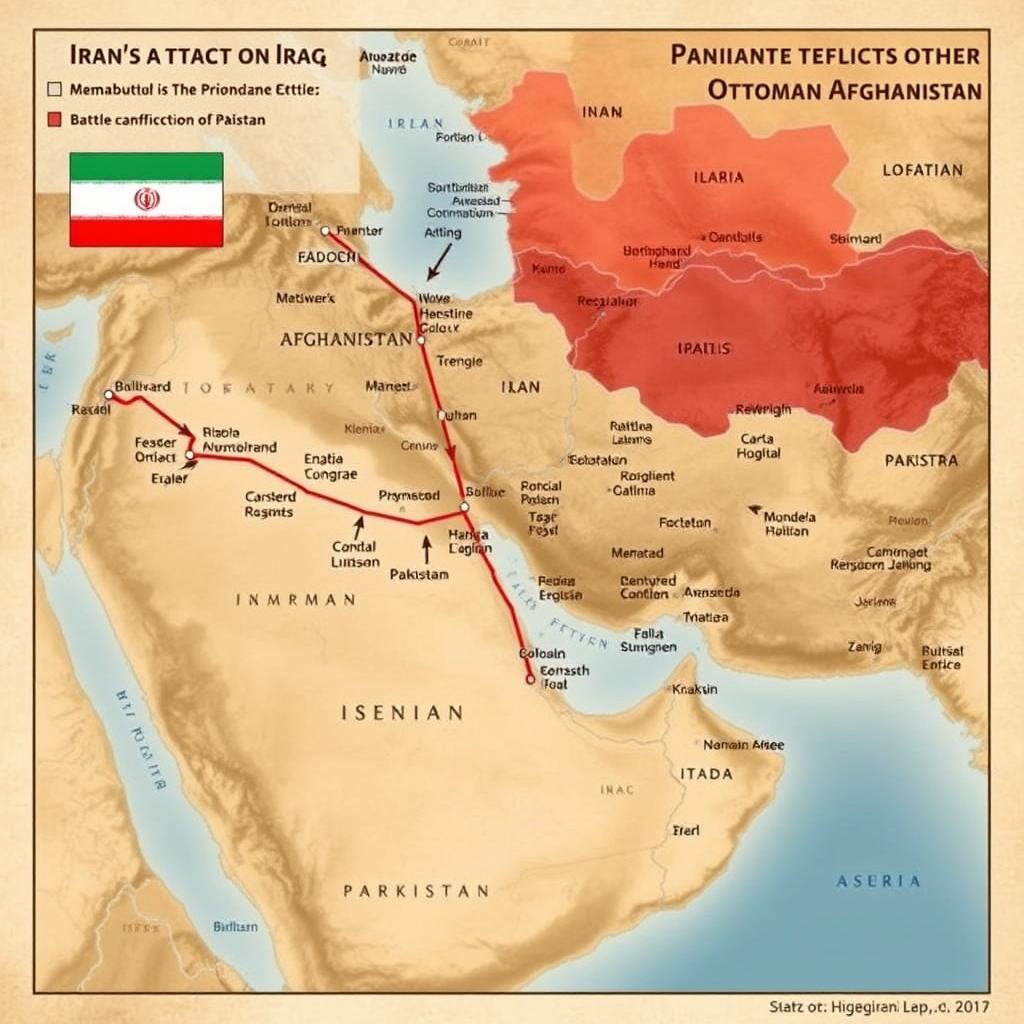 Historical Map of Iran's Conflicts with Iraq and the Ottoman Empire