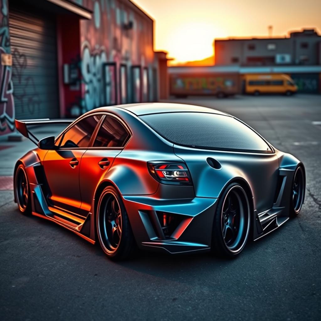 Stunning Modified Car in Urban Sunset - Tuning Culture Unleashed