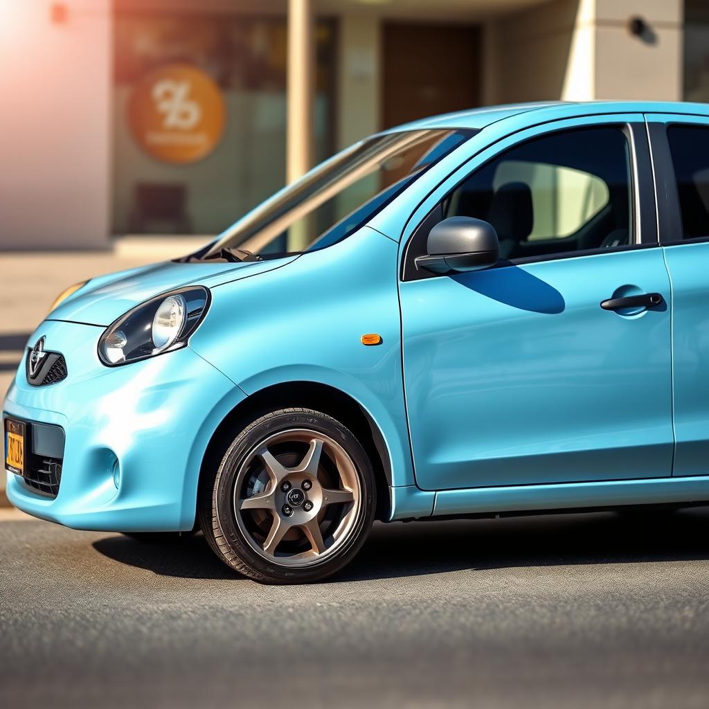 Sleek Light Blue Nissan March with Stunning Gray BBS Wheels