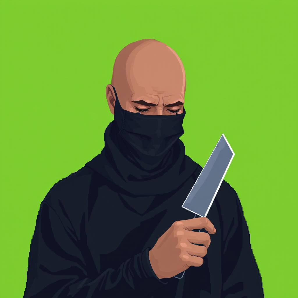 Emotional Pixel Art: The Melancholy of a Black-Clad Man with a Cleaver