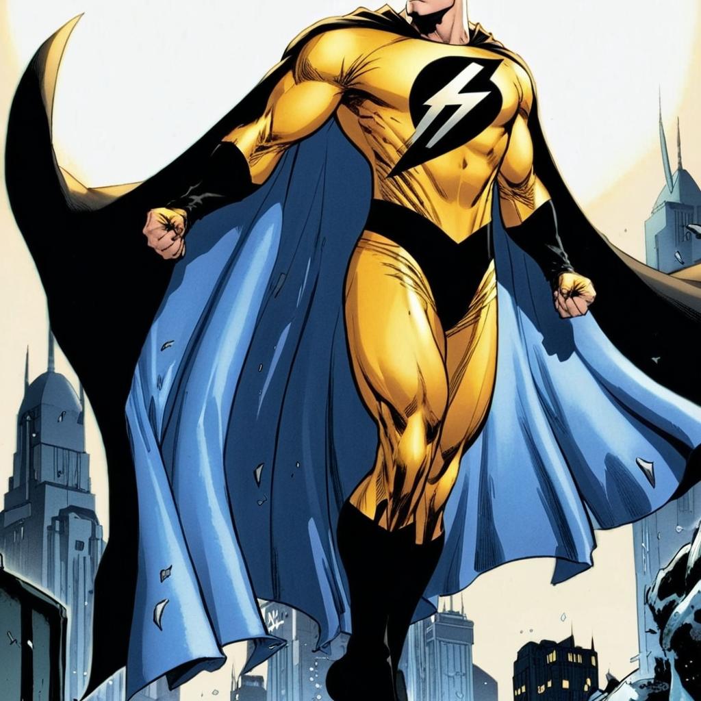 Dynamic Superhero Character in Black and Yellow Suit