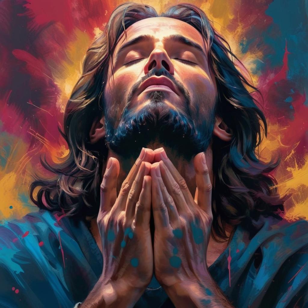 Ethereal Jesus: A Vibrant Prayer in Abstract Art