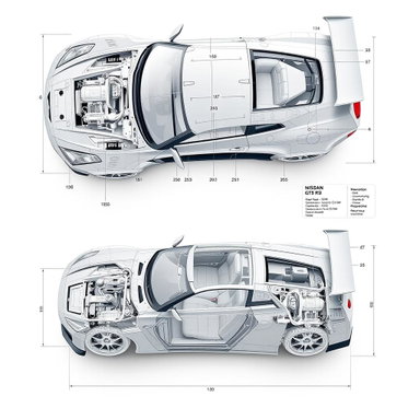Realistic 3D Blueprint of Nissan GTR R35 - Detailed Technical Design