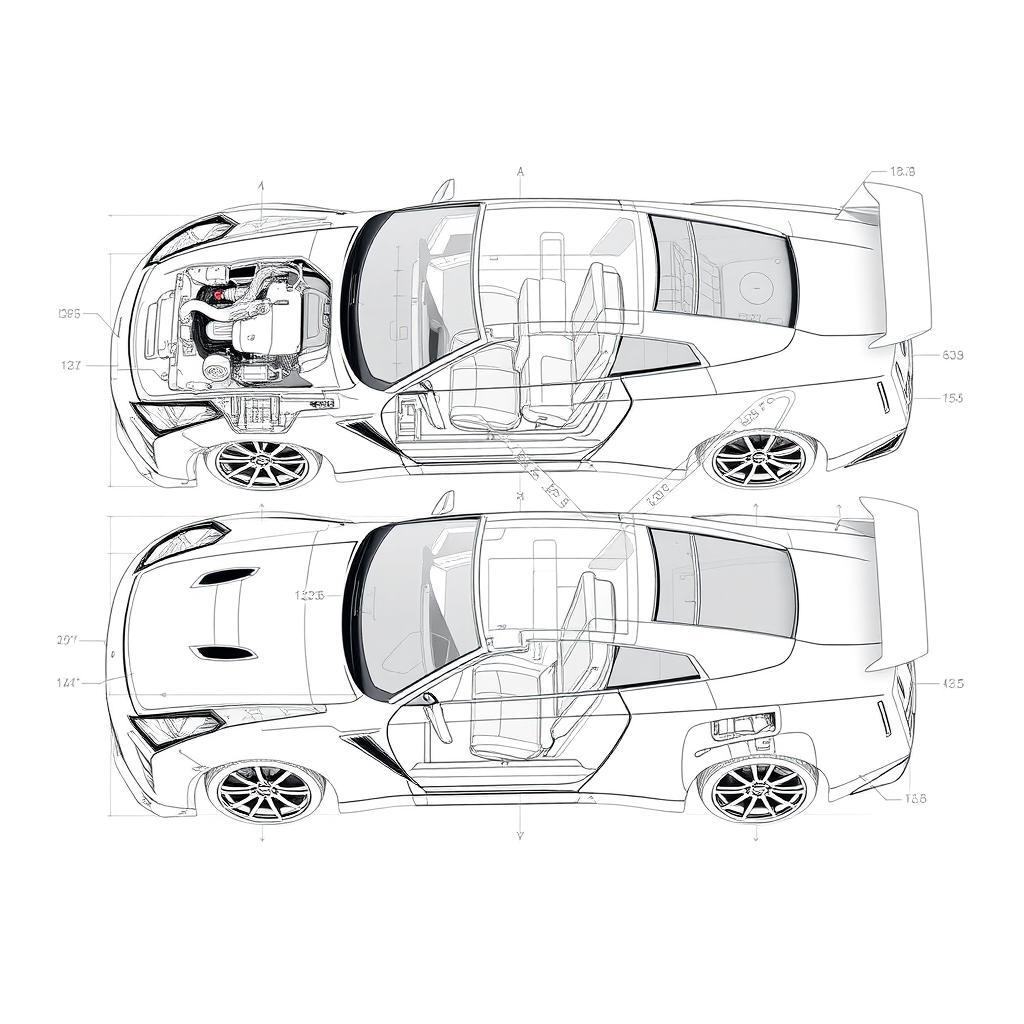 Realistic 3D Blueprint of Nissan GTR R35 - Detailed Technical Design
