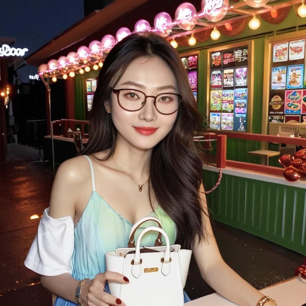 Vibrant Cartoon Character at a Colorful Carnival Stall
