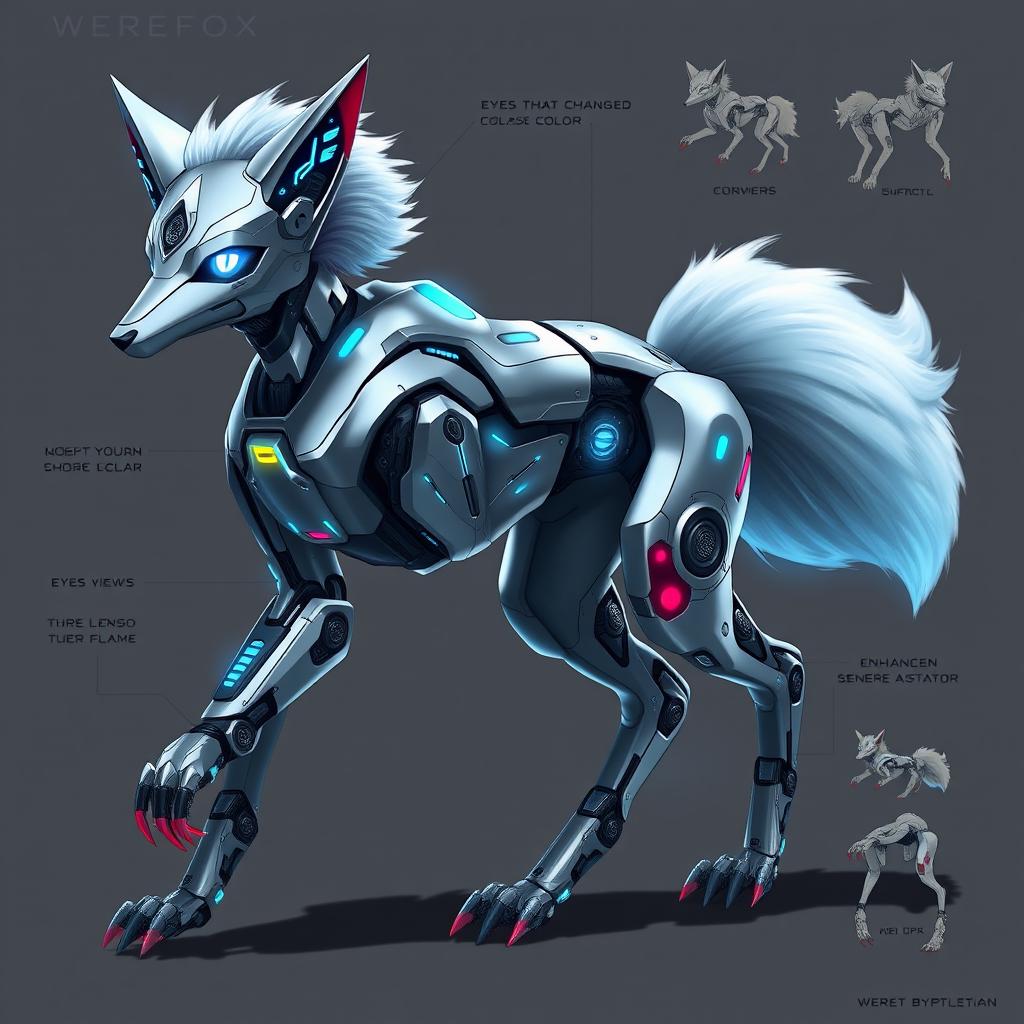 Futuristic Robotic Werefox Design – Cyberpunk Fantasy