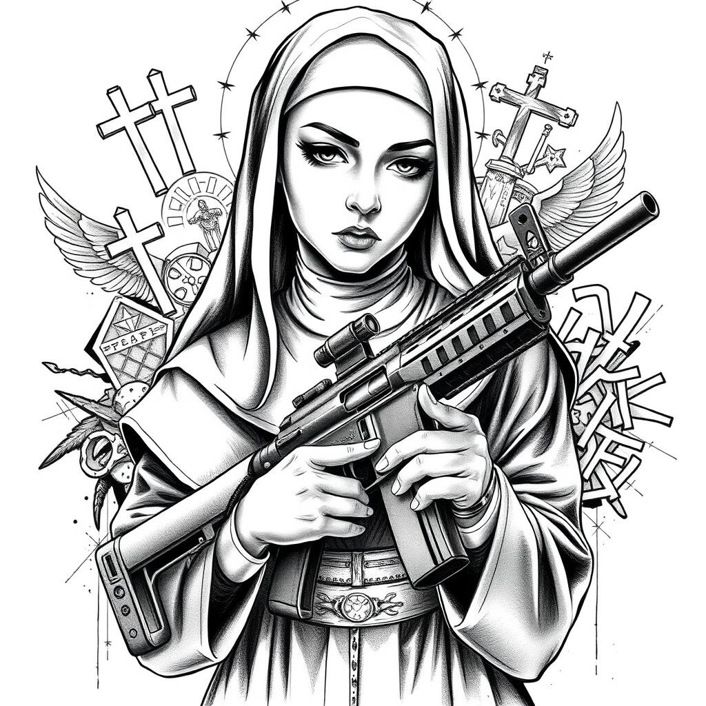Unique Tattoo Sketches: Nuns with Automatic Weapons - Blend of Faith ...