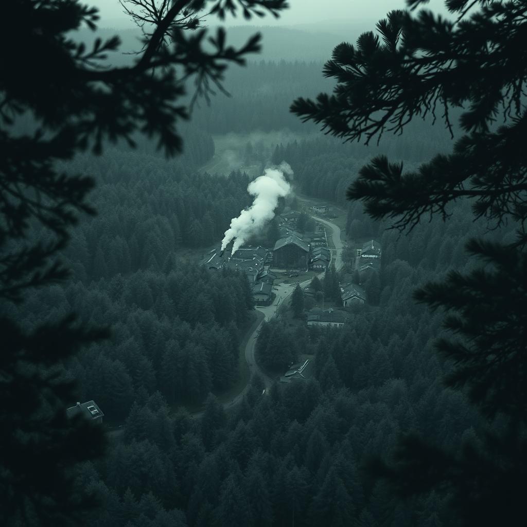 Cinematic Aerial View of a Grayscale Village: A Visual Journey