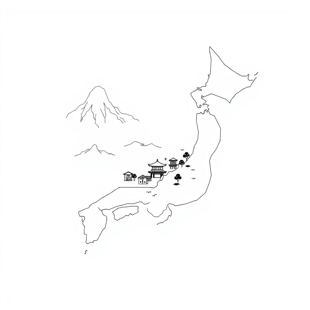 Minimalistic Japanese Map Art - Tranquil Line Design