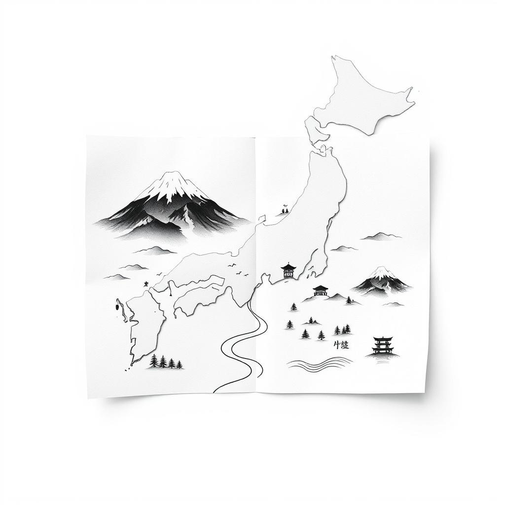Serene Japanese Map: A Minimalistic Black and White Art