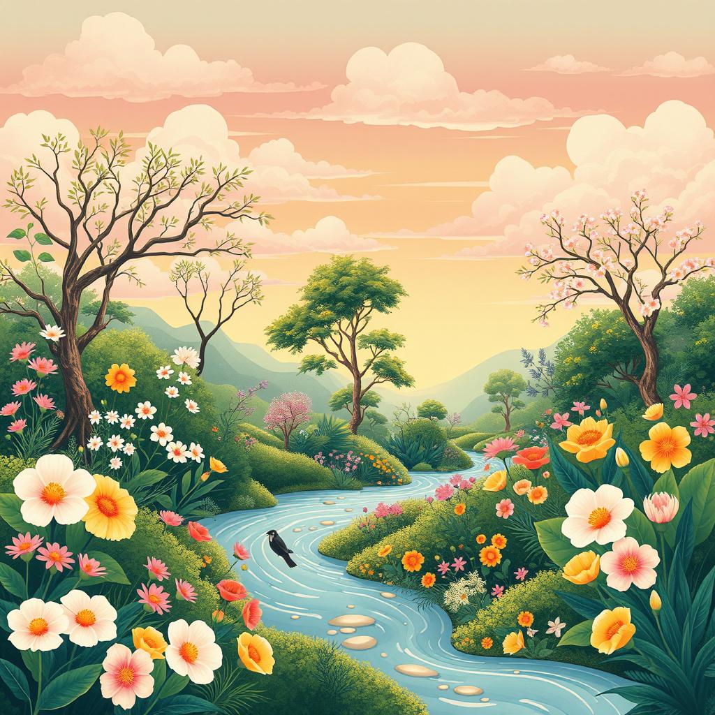 Enchanting Nature-Themed Wall Painting Illustration | Idyllic