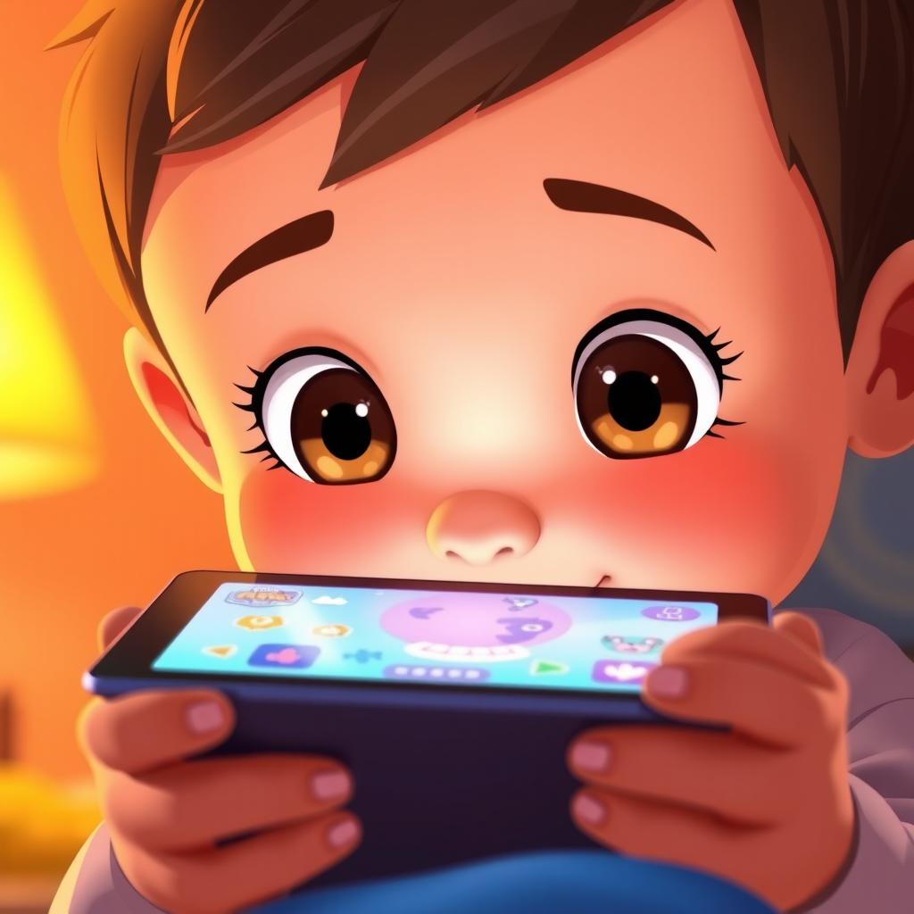 Captivating Cartoon Child & iPad Glow Illustration
