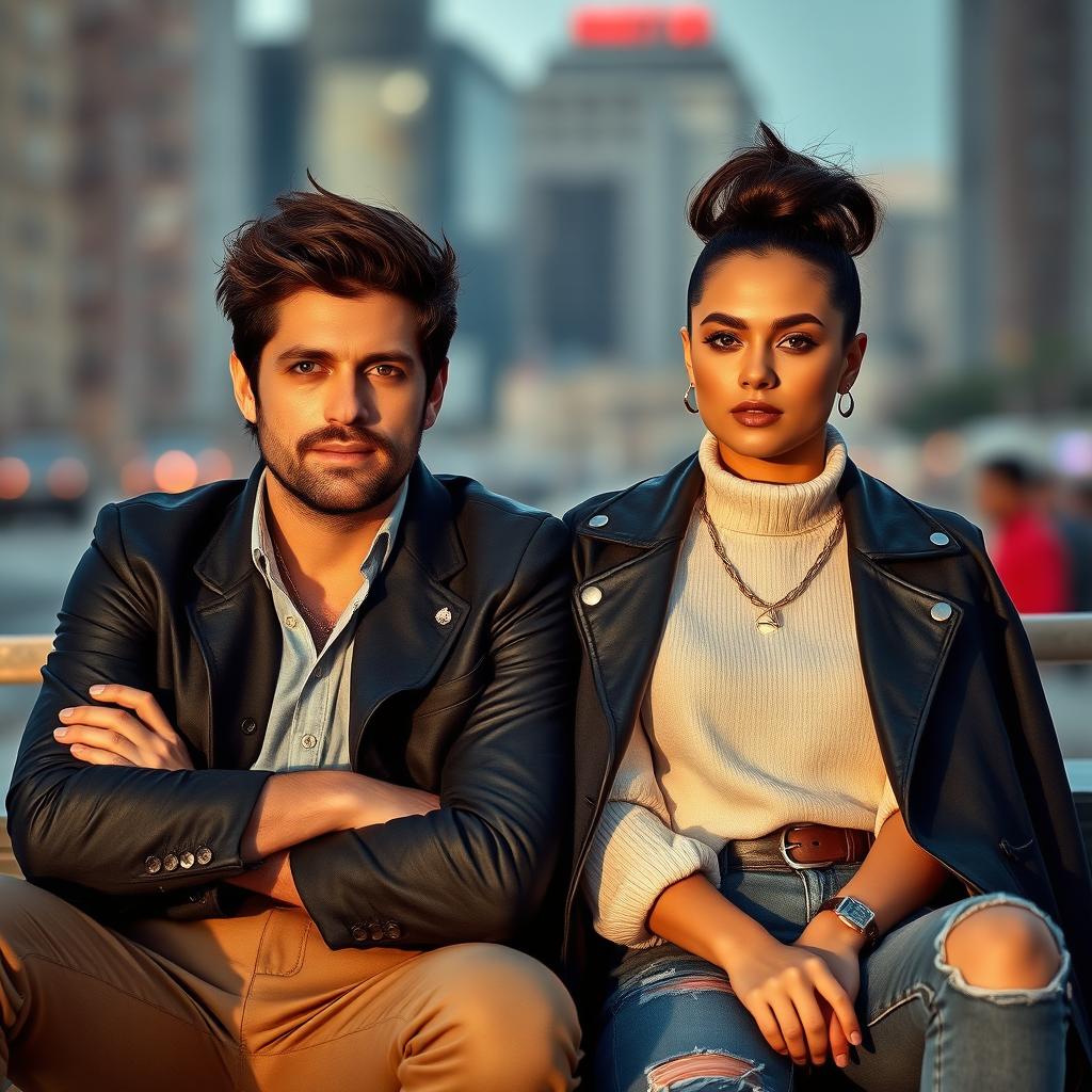 Stylish Portrait of Pedro Pascal and Fashionable Model - Urban Vibes