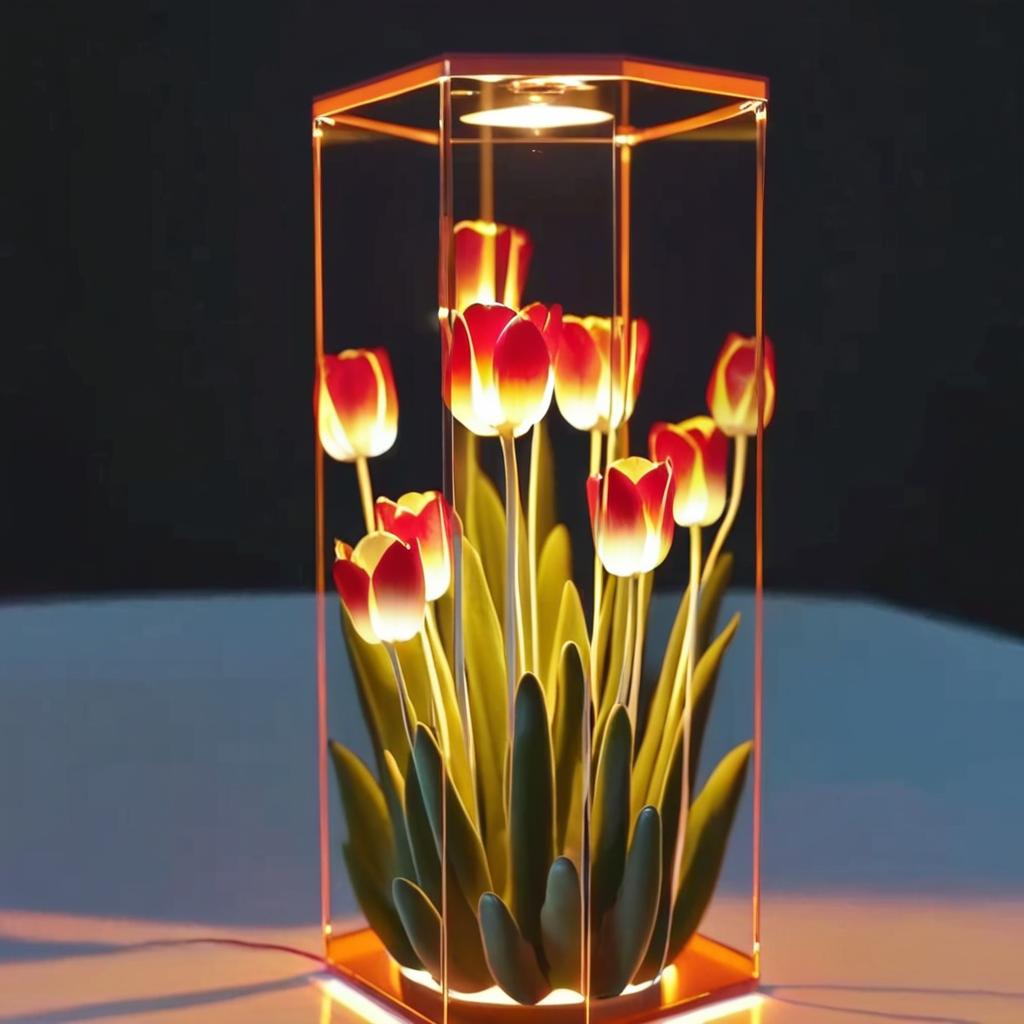 Elegant Crystal Cube Lamp with Colorful Tulips – Idyllic Ideas