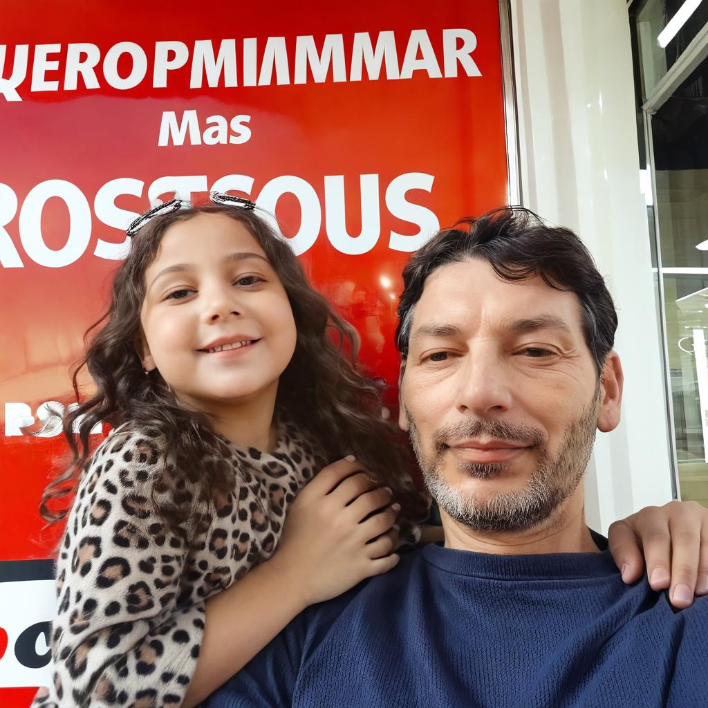 Joyful Portrait of a Smiling Man and Young Girl in a Vibrant Restaurant ...