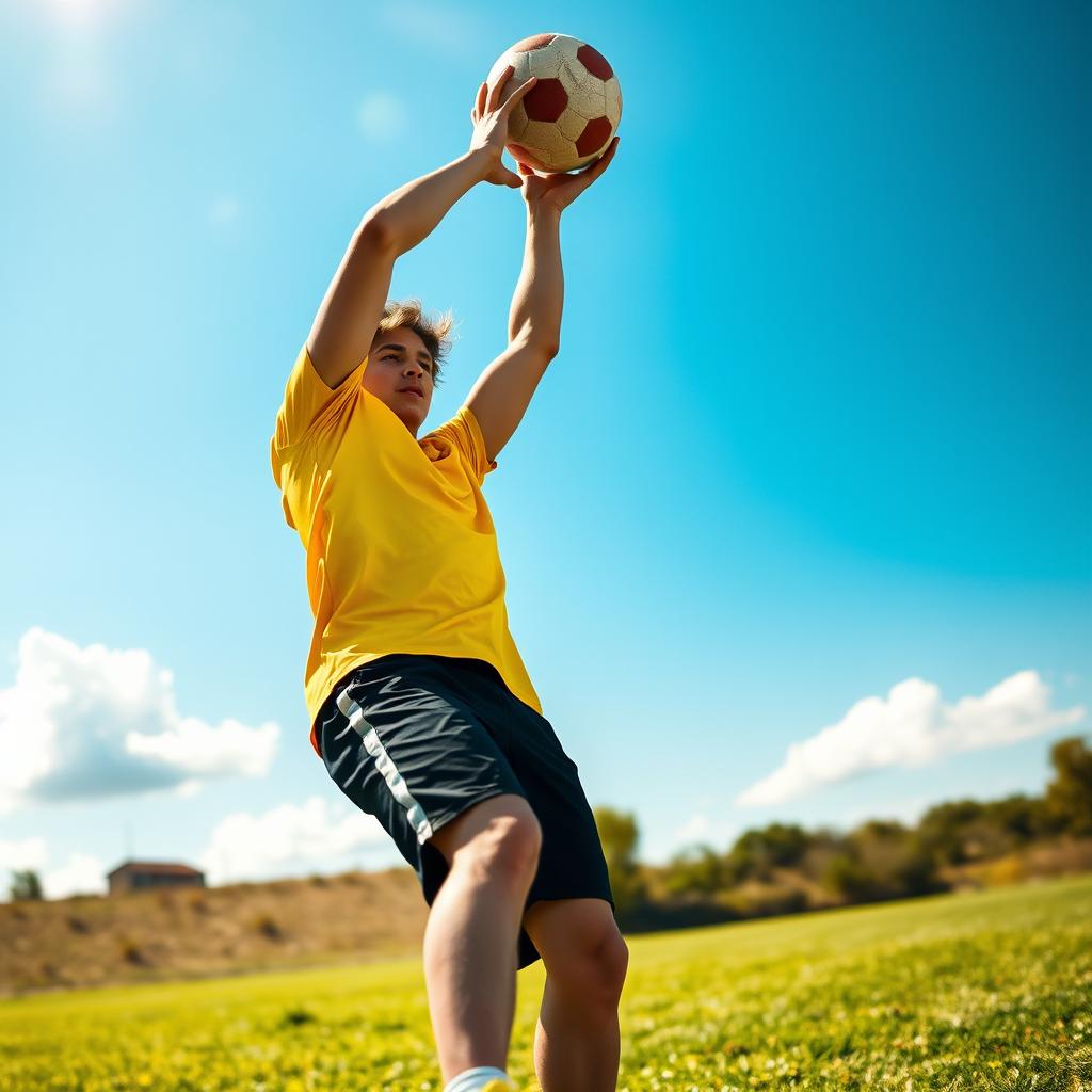 Dynamic Sports Action: Young Athlete Catches a Ball