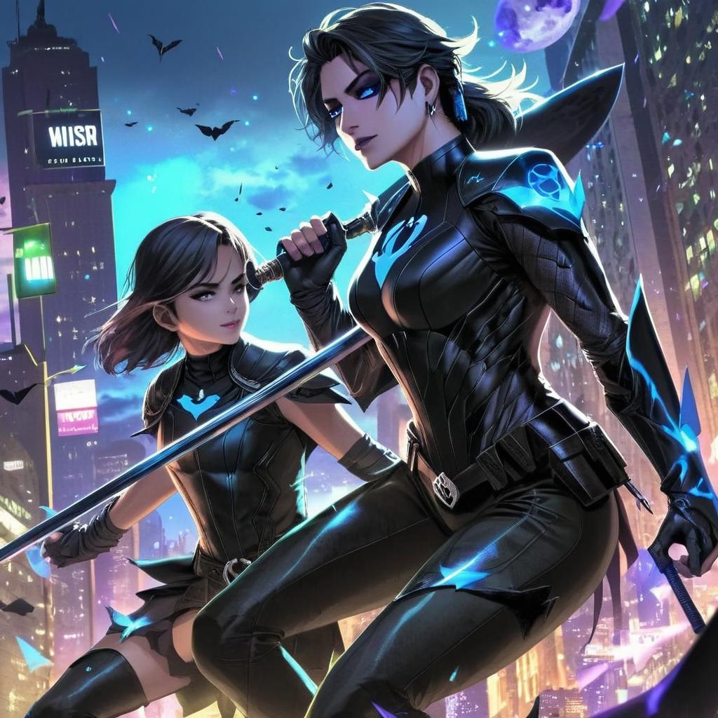 Empowerment in the Night: Female Superhero and Sidekick Image Idea