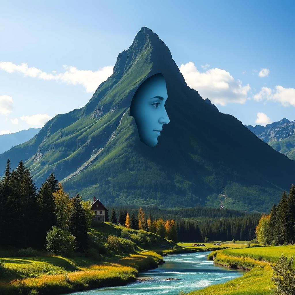 Discover the Hidden Face in the Mountain Landscape - Gestalt Design