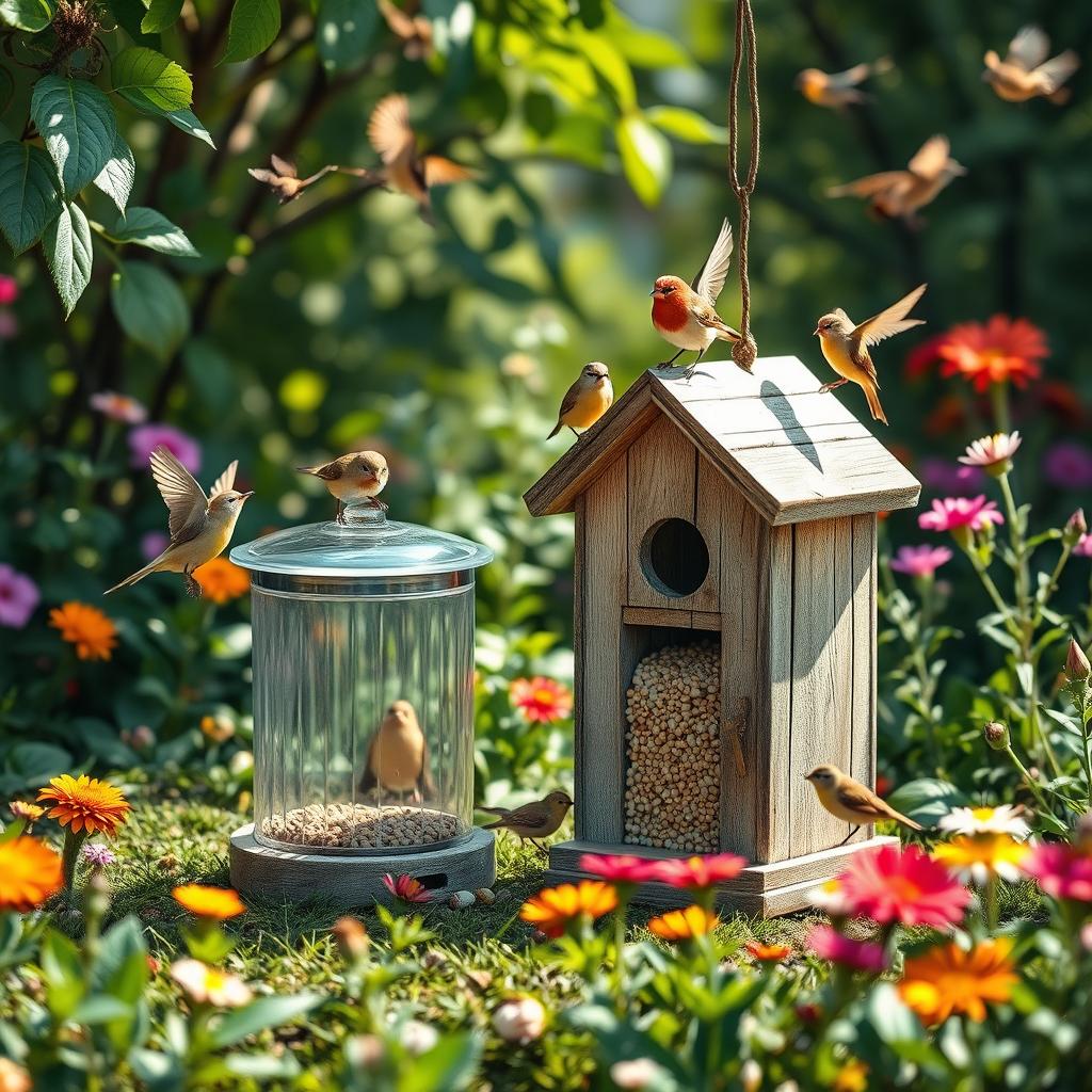 Charming Rustic Birdhouse Design with Integrated Seed Tank