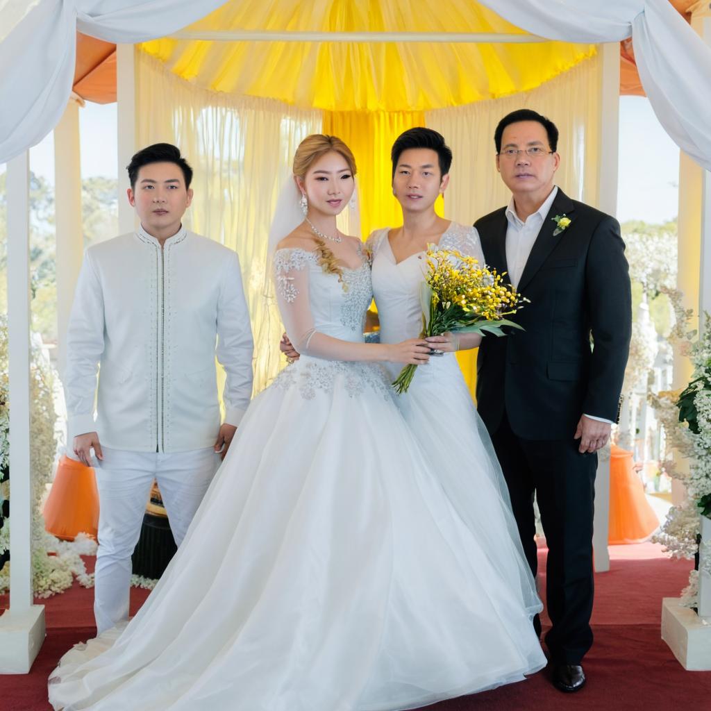 Romantic Wedding Bliss: Bride & Groom in Elegant Floral Setting