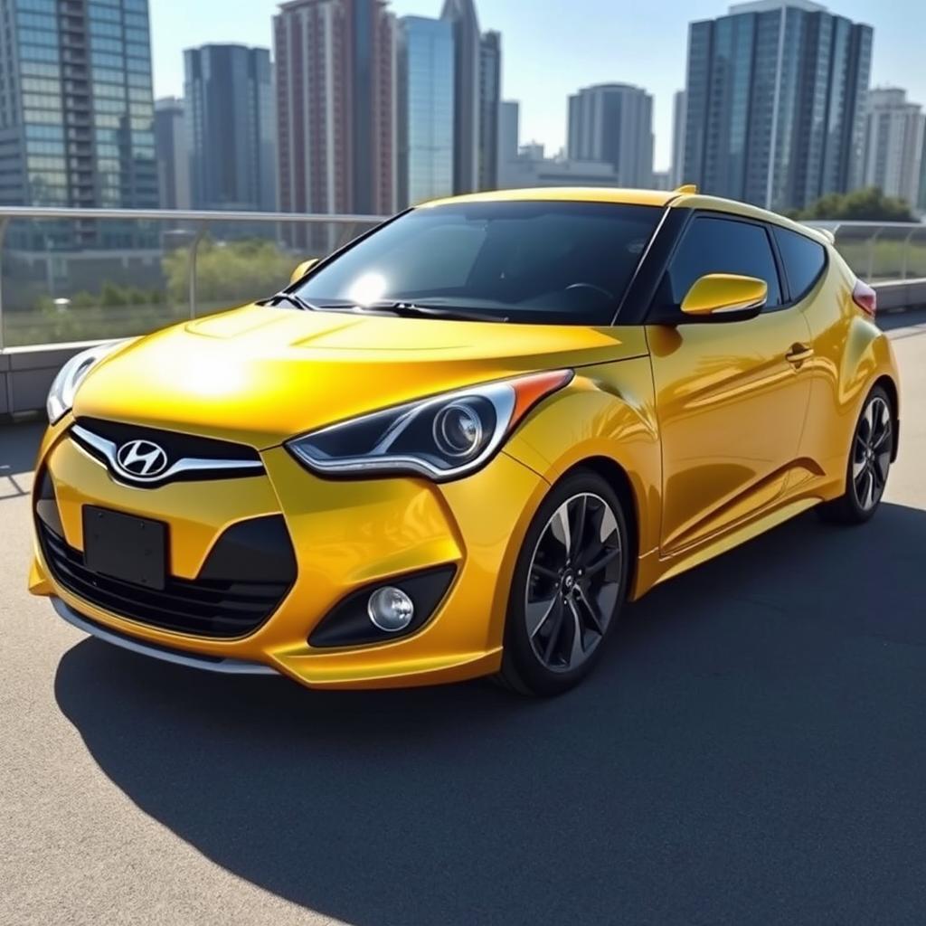Vibrant Gold Yellow Hyundai Veloster 1.6 MPI in Urban Landscape