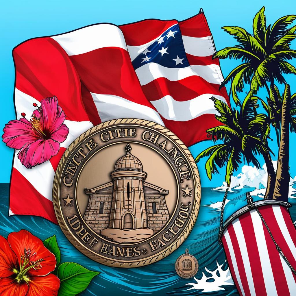 Vibrant Puerto Rican Challenge Coin Design with Cultural Icons