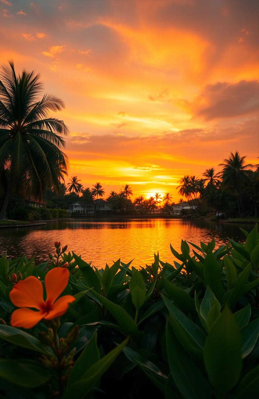 Breathtaking Orange Sunset Landscape: Tranquility at Its Finest