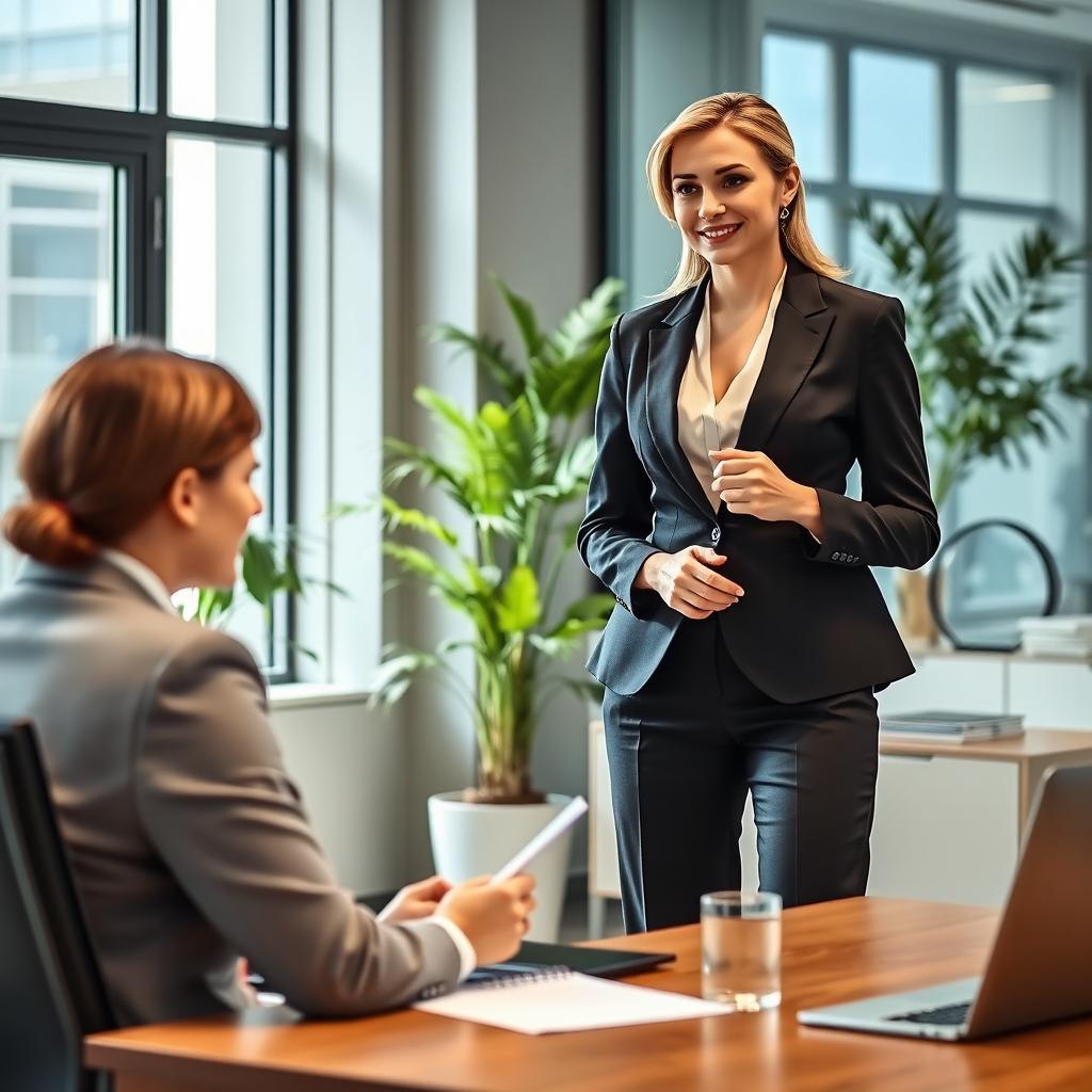 Empowering Office Dynamics: A Confident Female Boss in Action