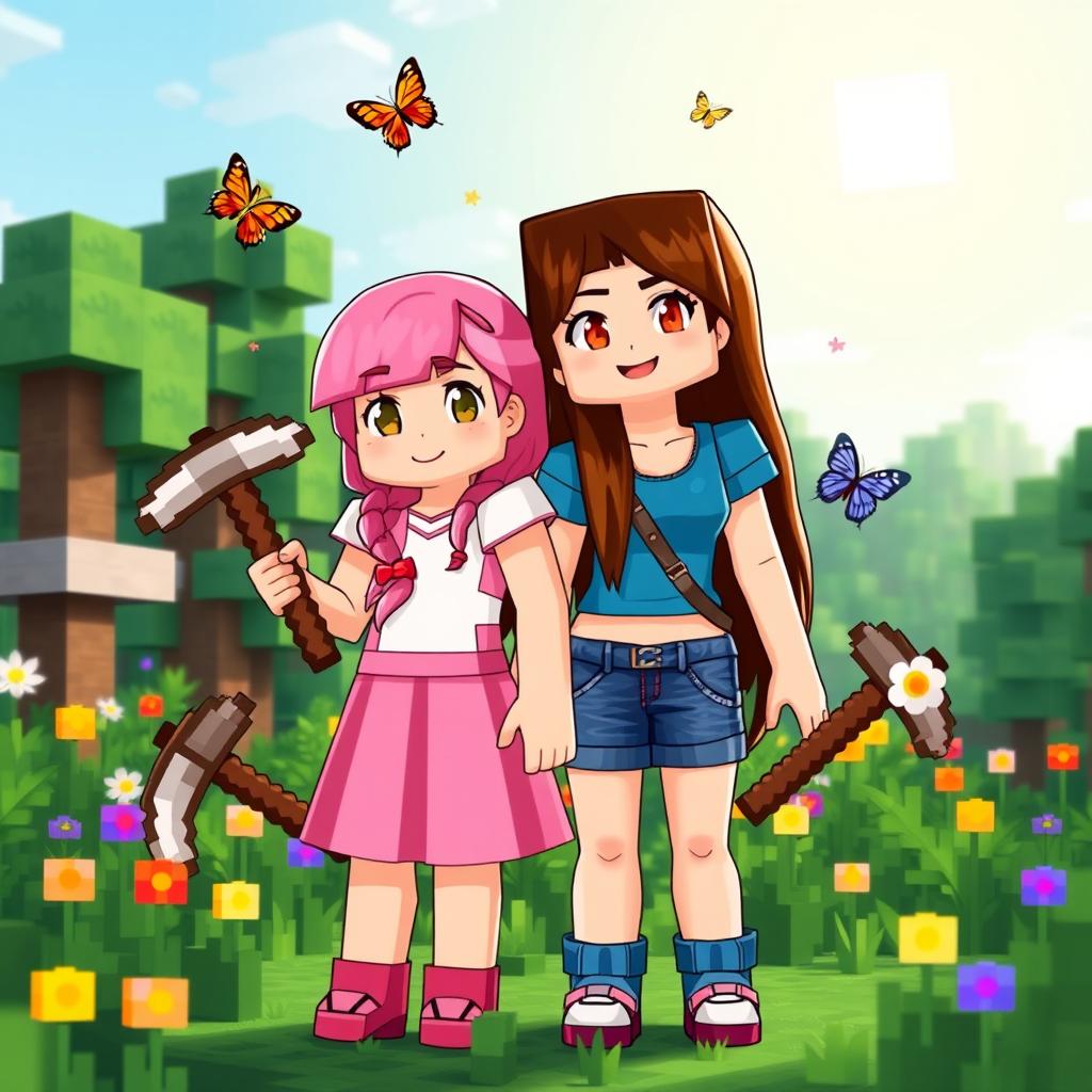 Adventurous Minecraft Girls in a Vibrant Forest Scene