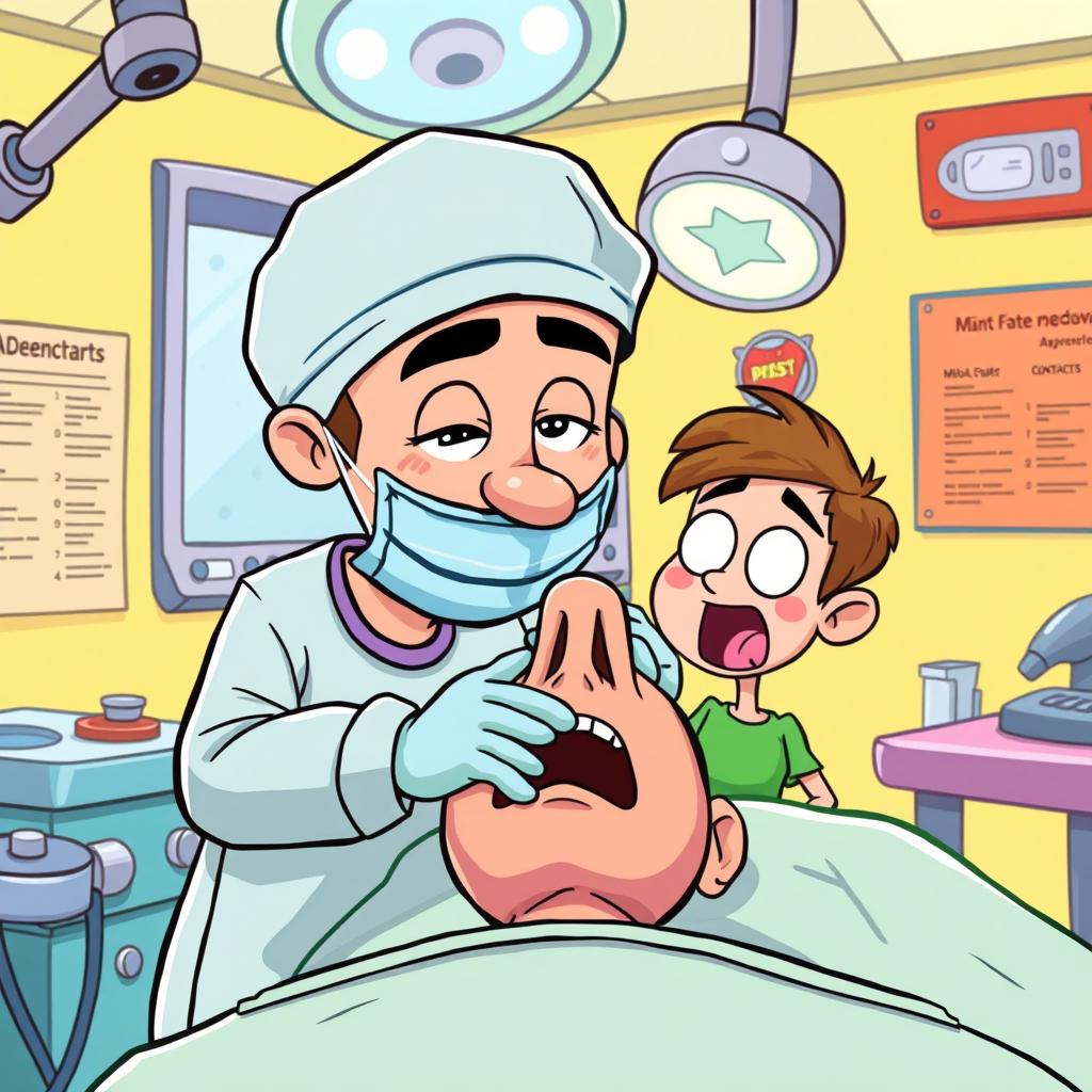 Whimsical Cartoon Surgeon Scene | Adenoid Surgery Humor