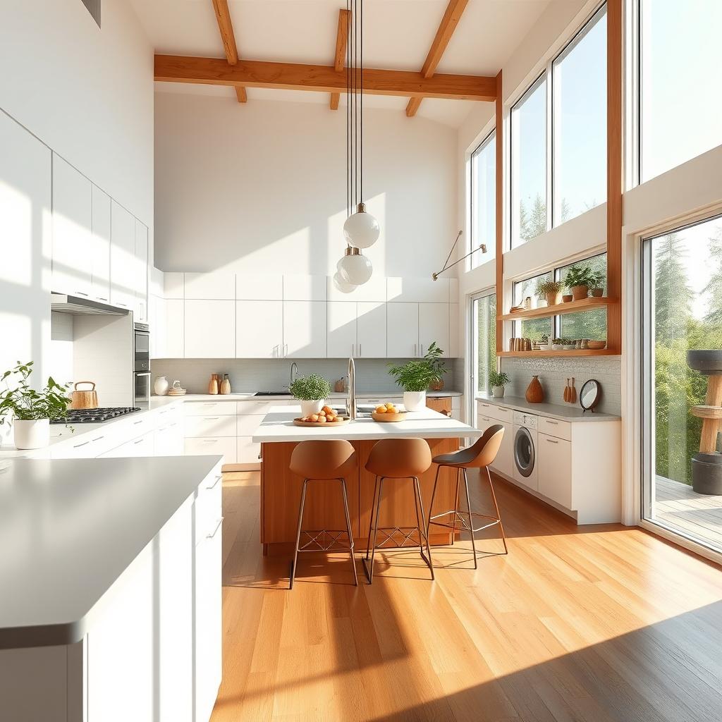 Stunning Open Layout Kitchen with Modern Design and Natural Light