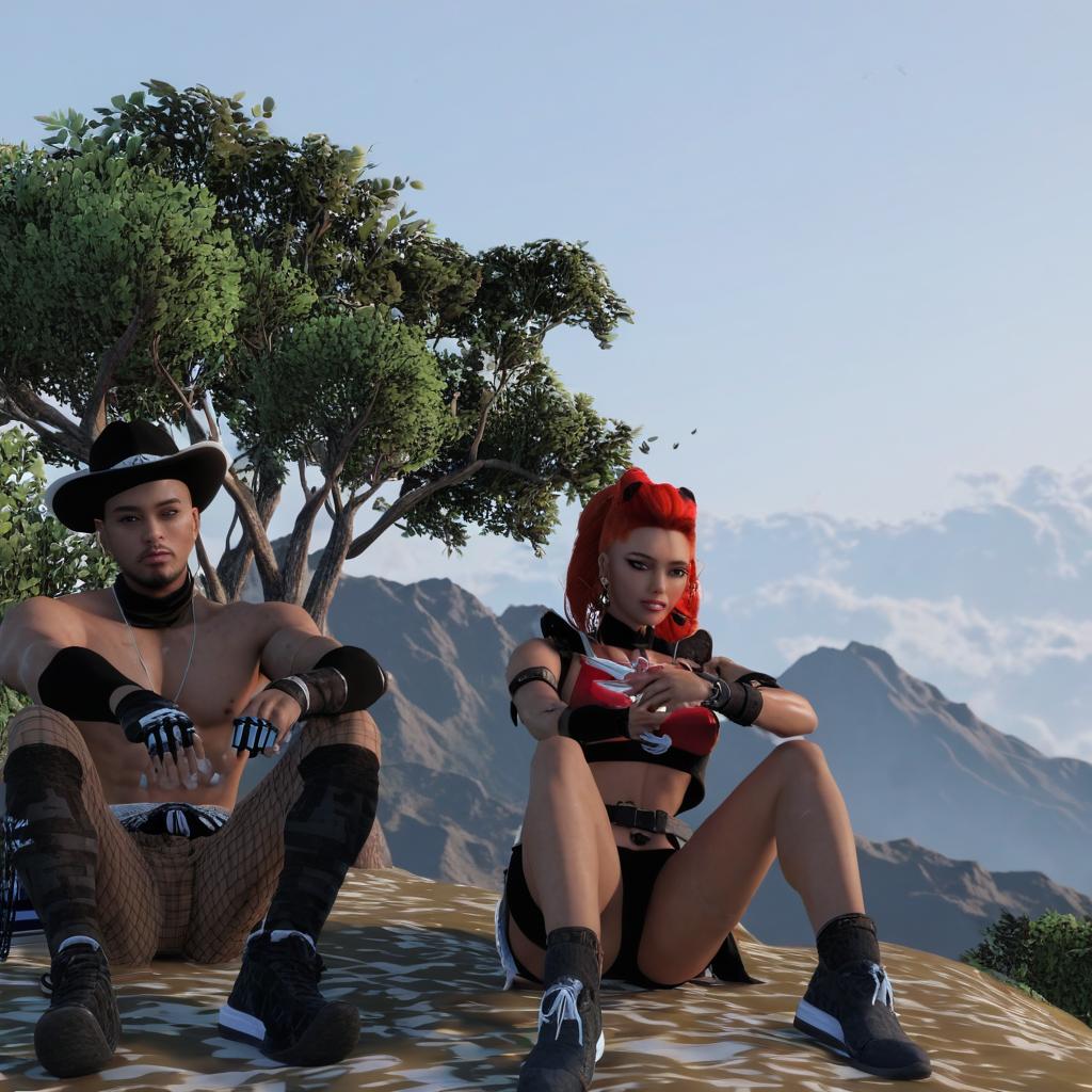 Vibrant Digital Art: Characters Enjoying Nature's Serenity