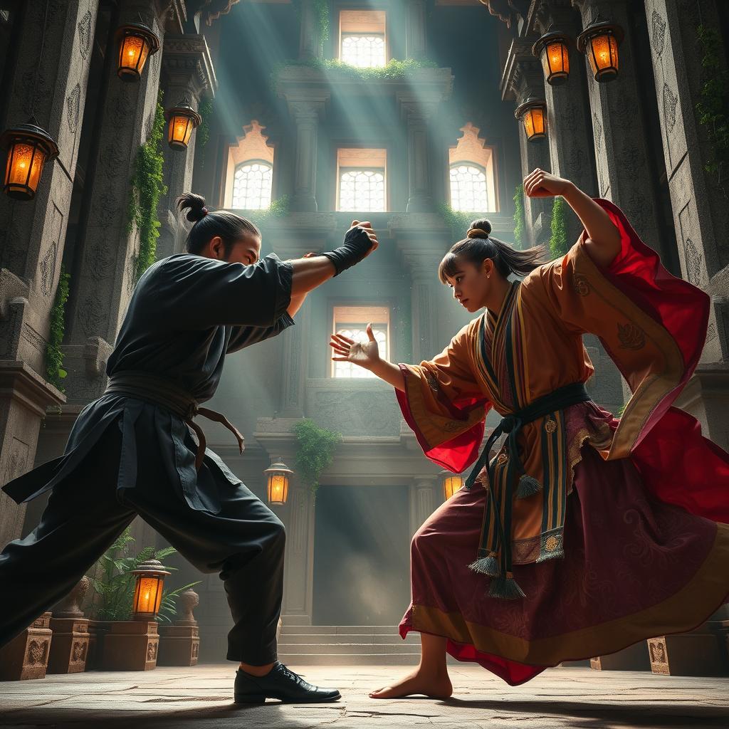 Epic Martial Arts Duel in an Ancient Temple