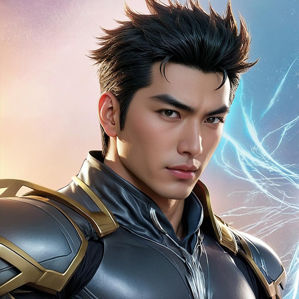 Epic Comic Style Character Illustration with Cosmic Background