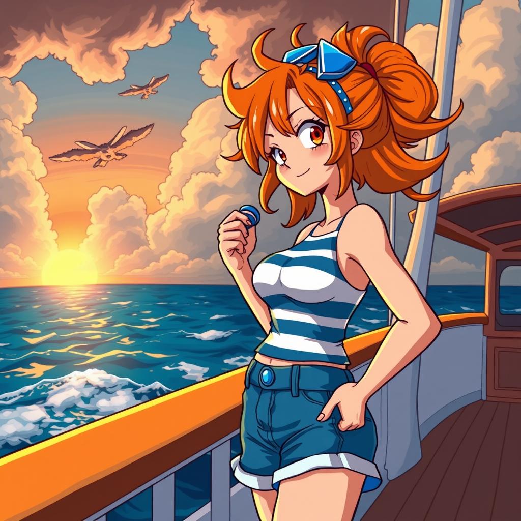 Vibrant Nami Illustration from One Piece on the Going Merry