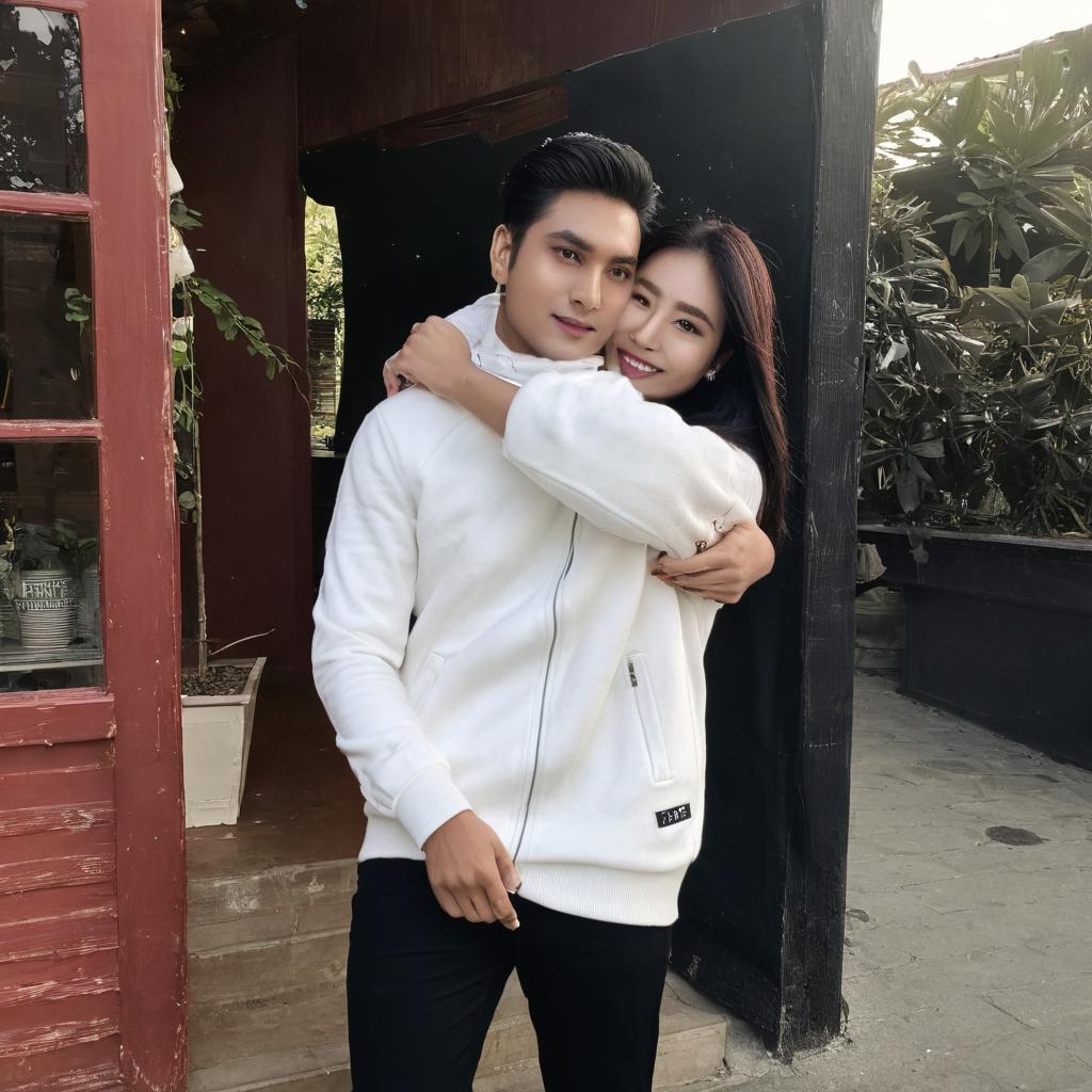 Heartwarming Digital Artwork of Friendship in Side Hug