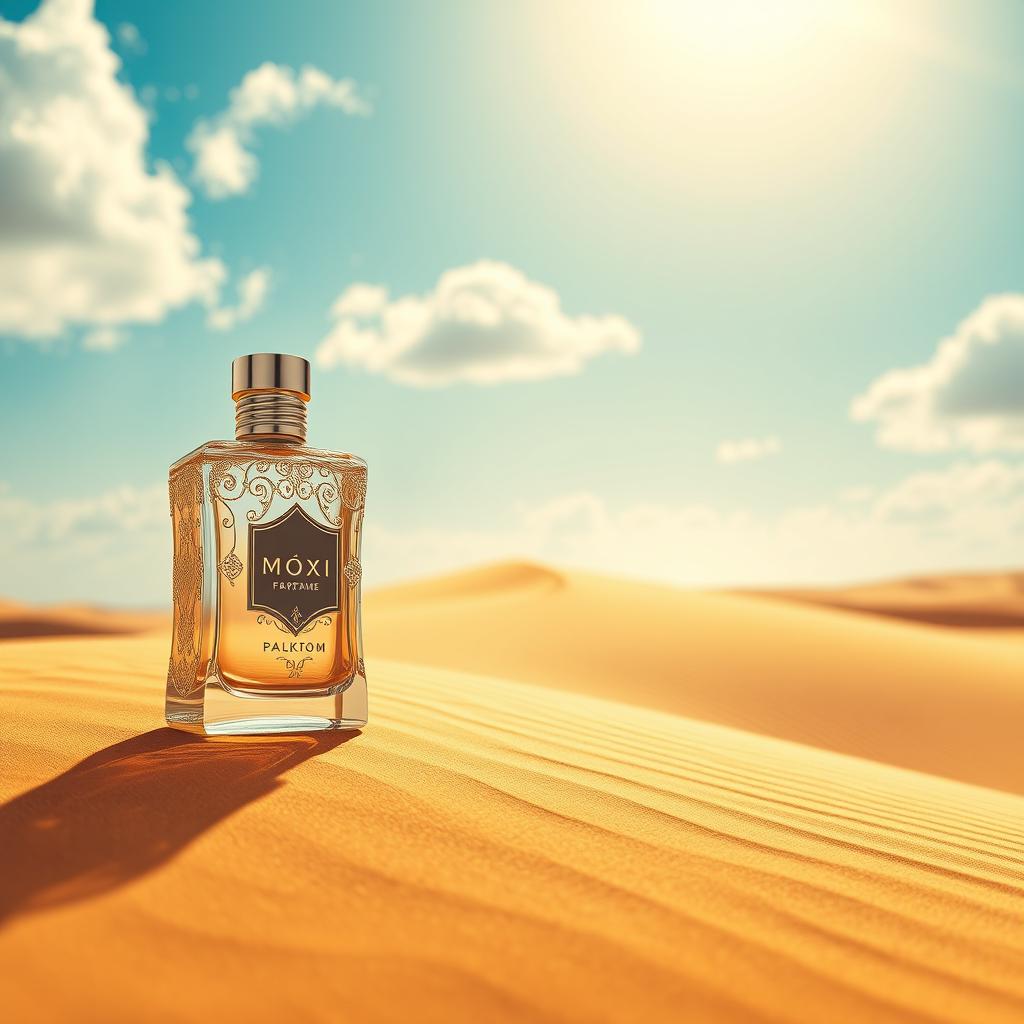 Elegant Perfume Advertisement in a Majestic Desert Setting