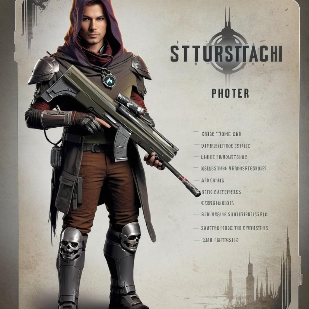 Futuristic Trading Card Design: Veteran Sniper Character