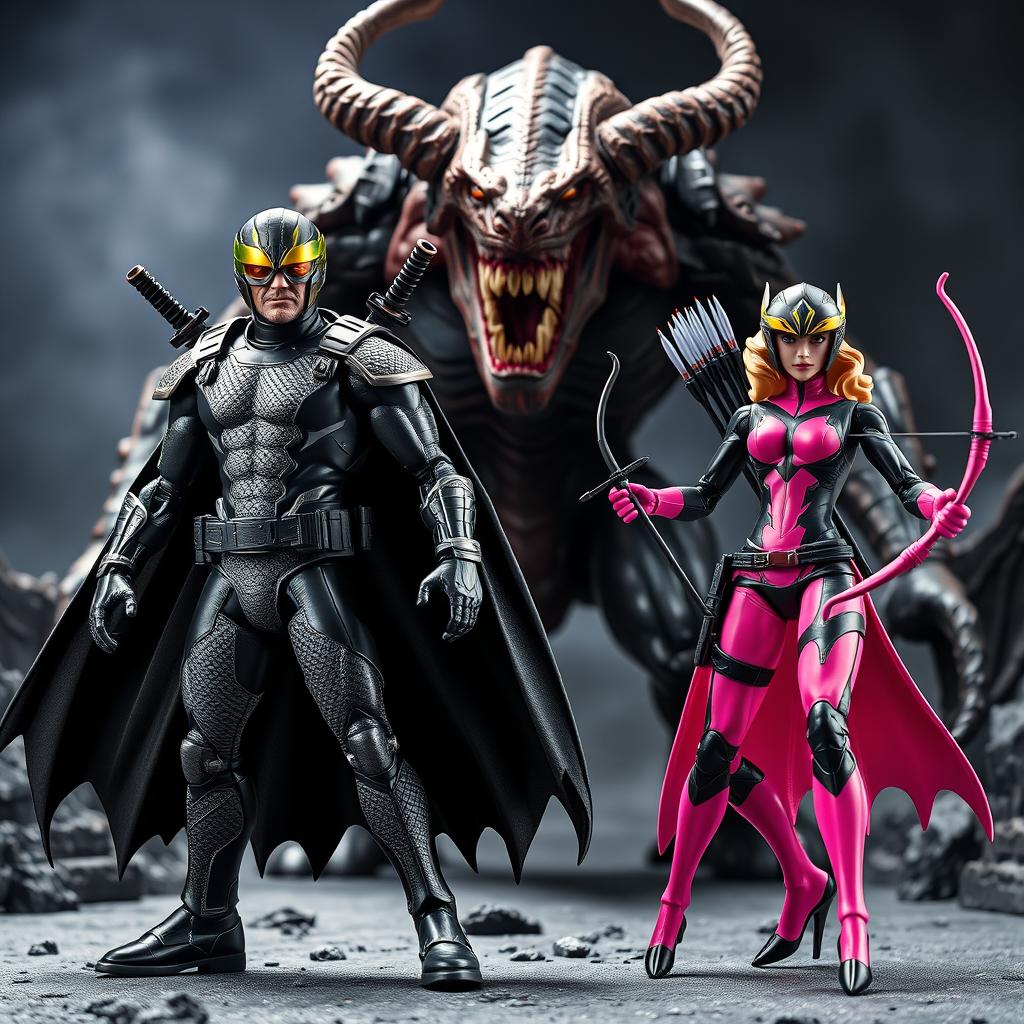 Epic Superhero Action Scene - Dynamic Figures vs. Colossal Titan