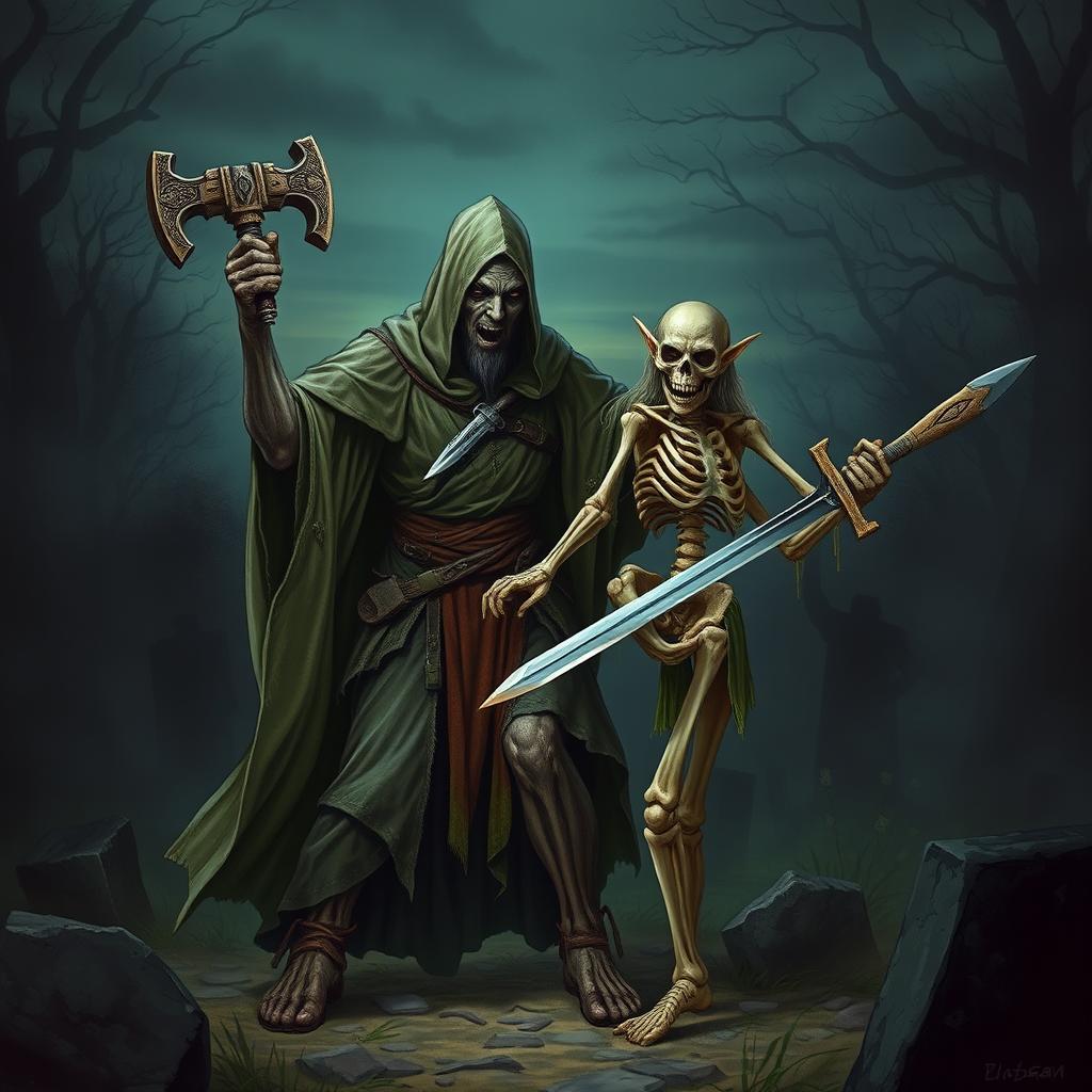 Eerie Zombie Priest vs. Elf Warrior: A Dark D&D Scene