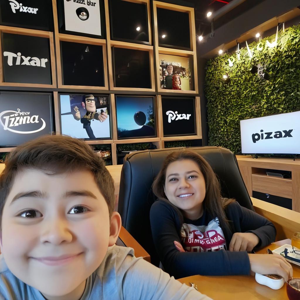 Charming Pixar-Style Café Scene: A Family Moment