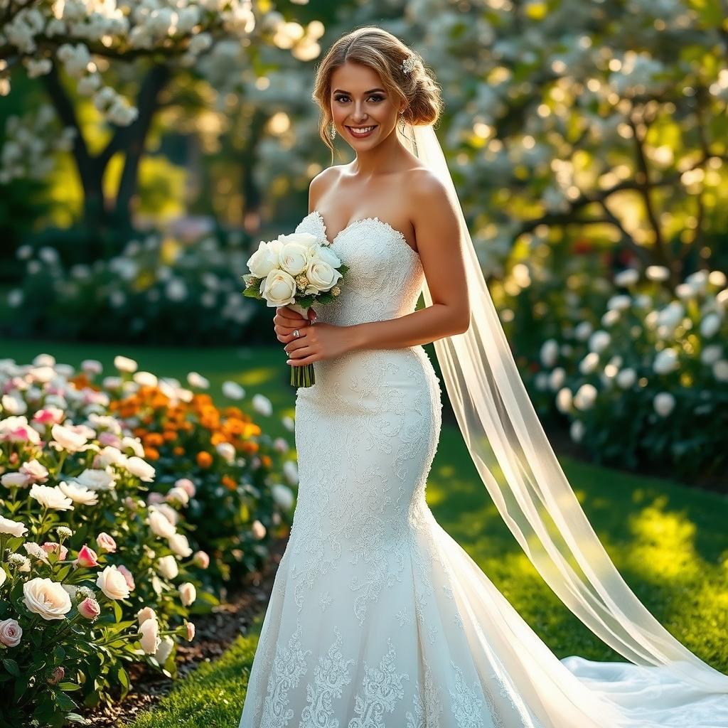 Stunning Bride in Elegant Wedding Dress - Idyllic AI Image