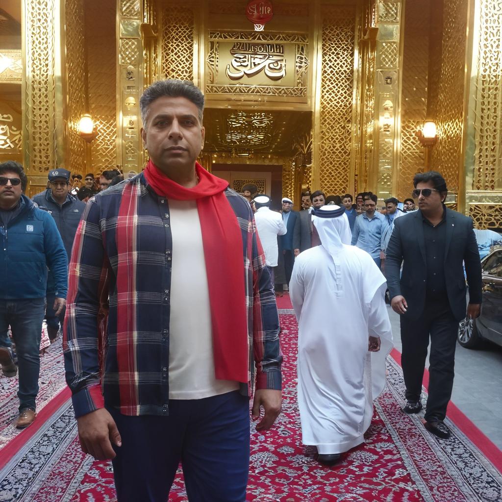 Confident Tall Man in Ornate Golden Interior – A Stunning Visual Journey