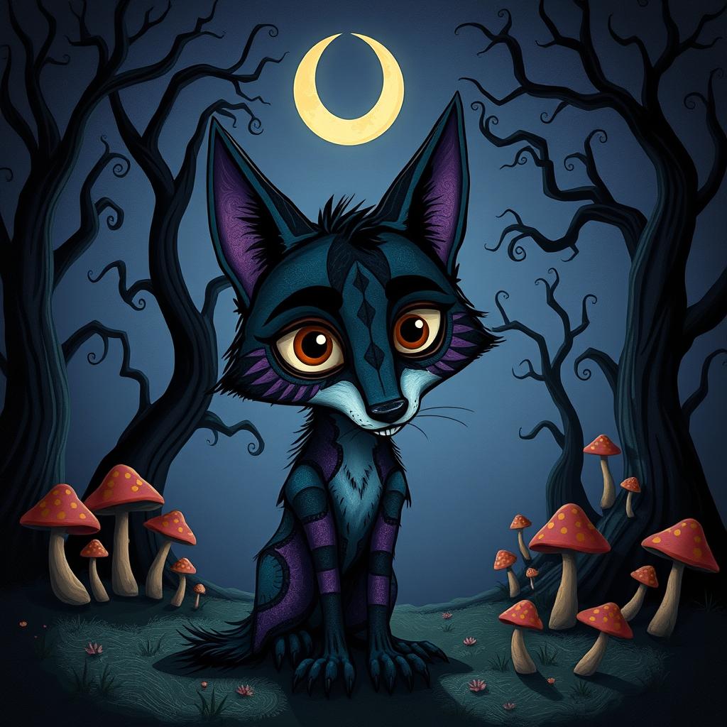 Whimsical Gothic Wolf: Tim Burton Inspired AI Art