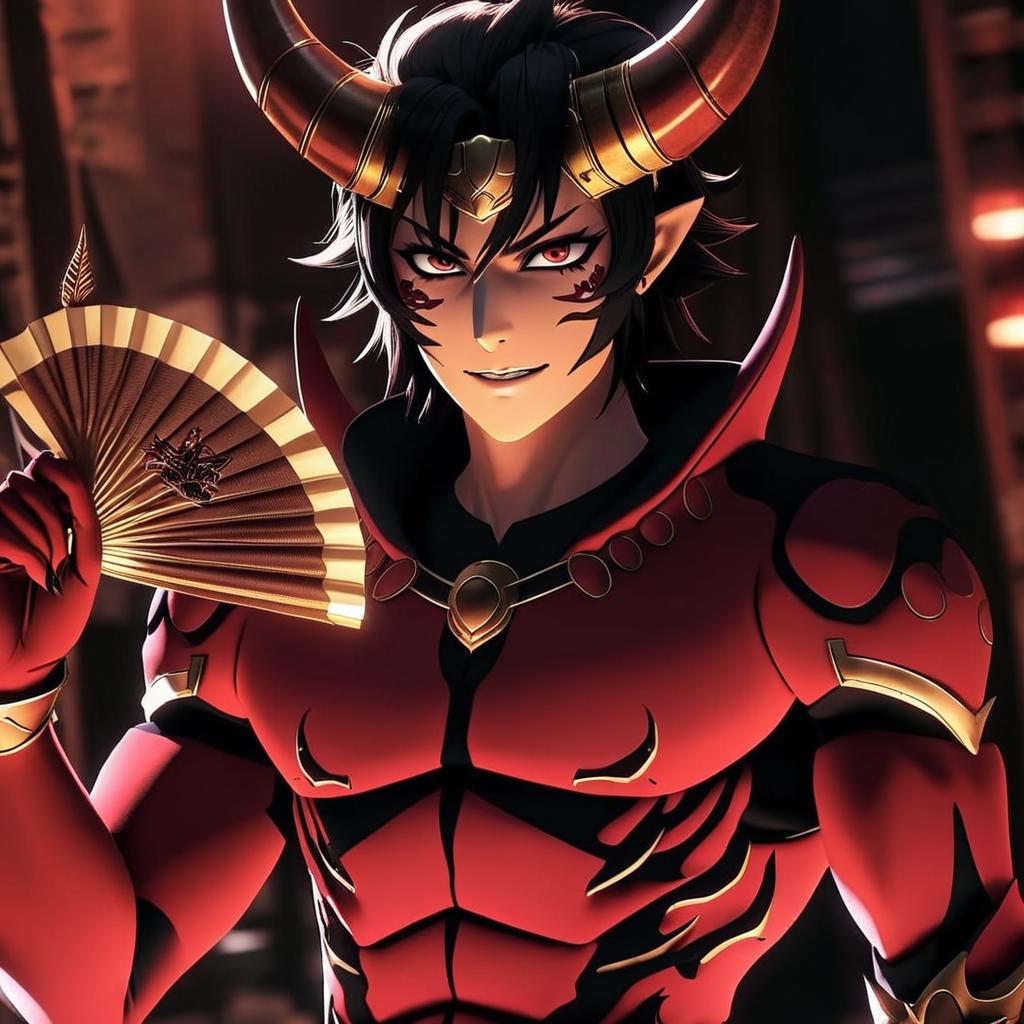Anime-Inspired Powerful Demon Illustration with Dramatic Colors