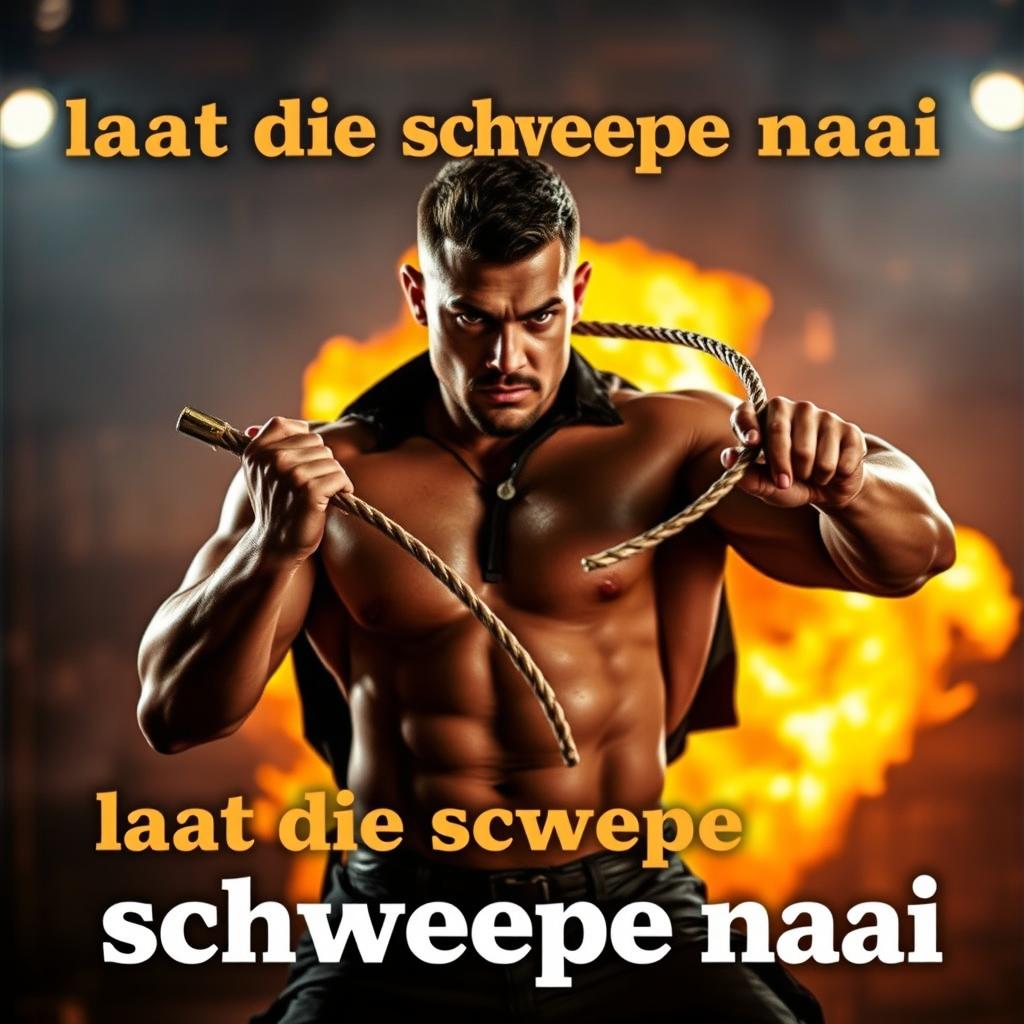 Dynamic Image of a Charismatic Strongman with Whip