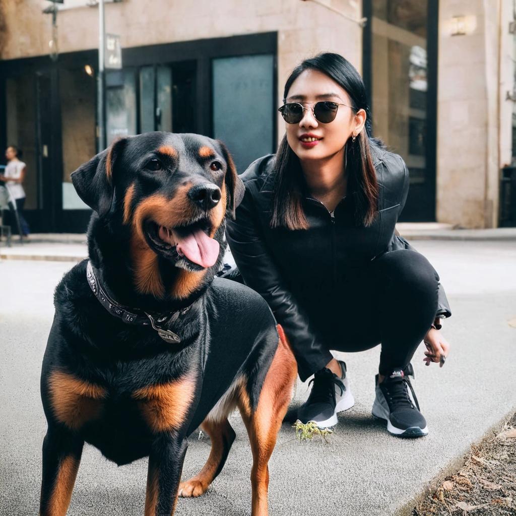 Young Man and Rottweiler: A Captivating Urban Scene